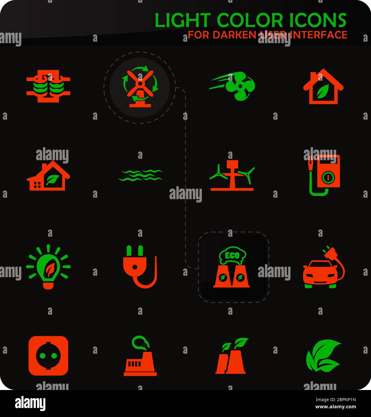Alternative energy easy color vector icons on darken background for ...