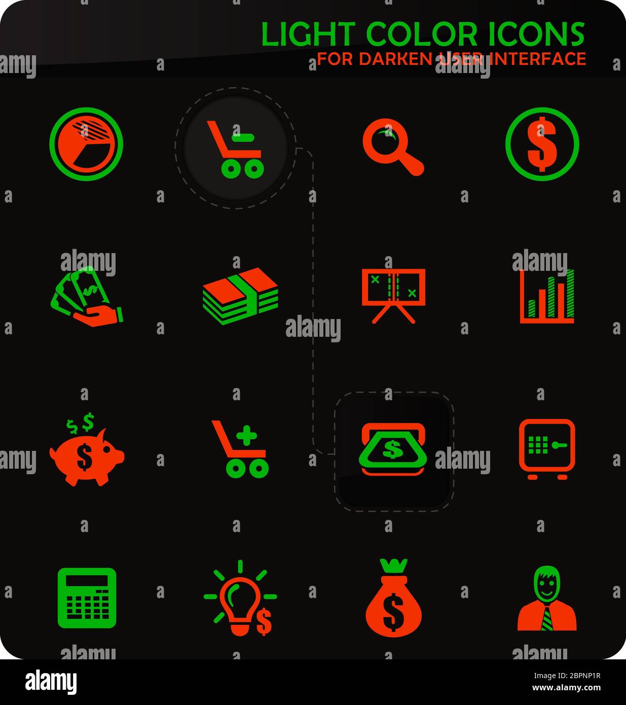 Business easy color vector icons on darken background for user ...
