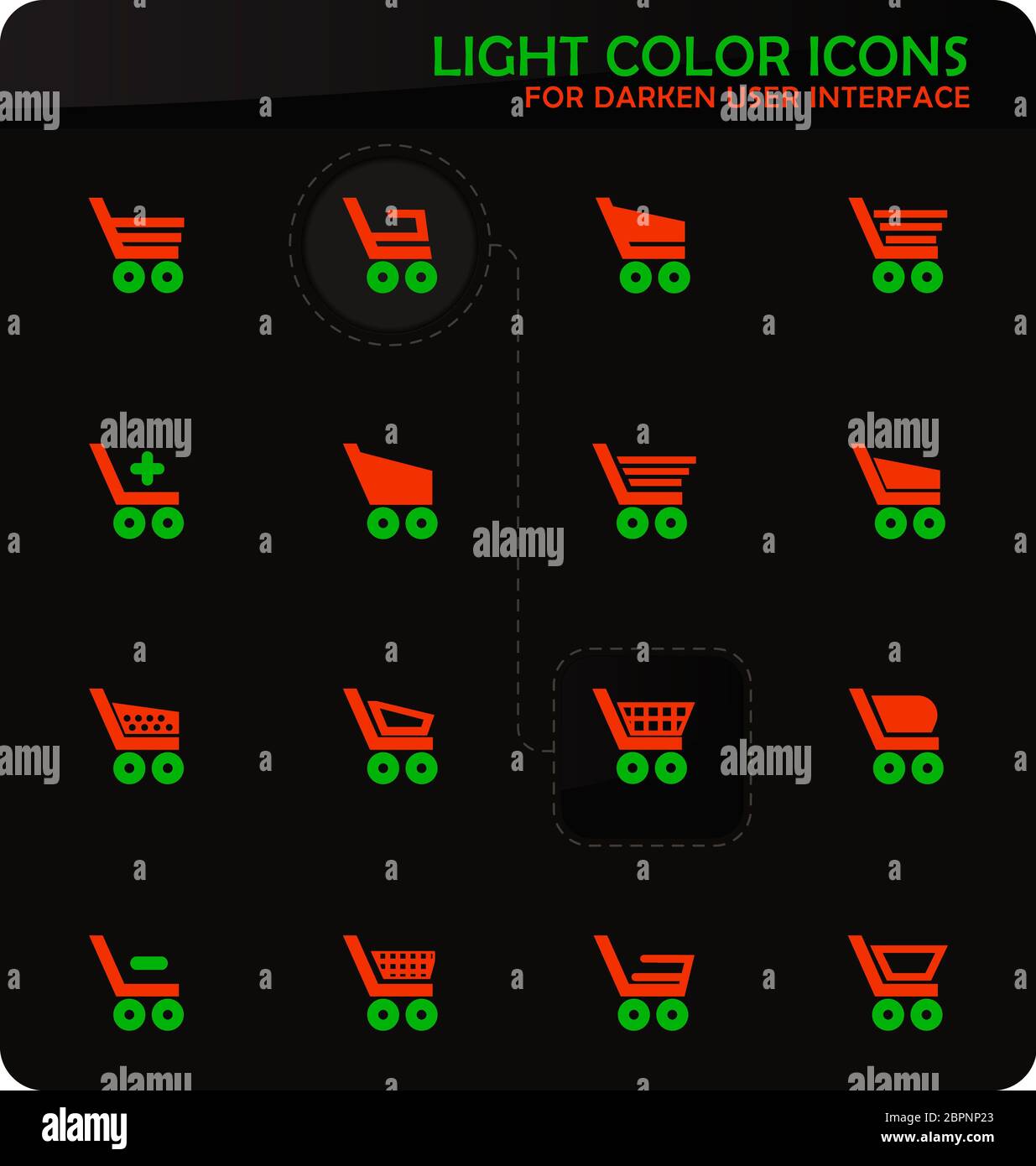 Basket easy color vector icons on darken background for user interface ...