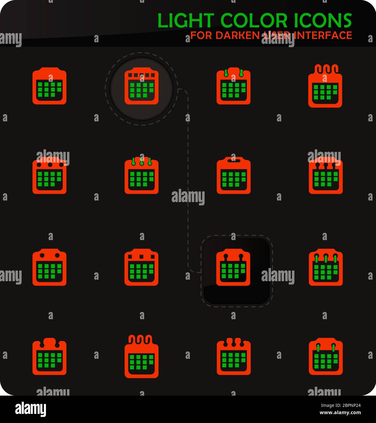 Calendar easy color vector icons on darken background for user ...