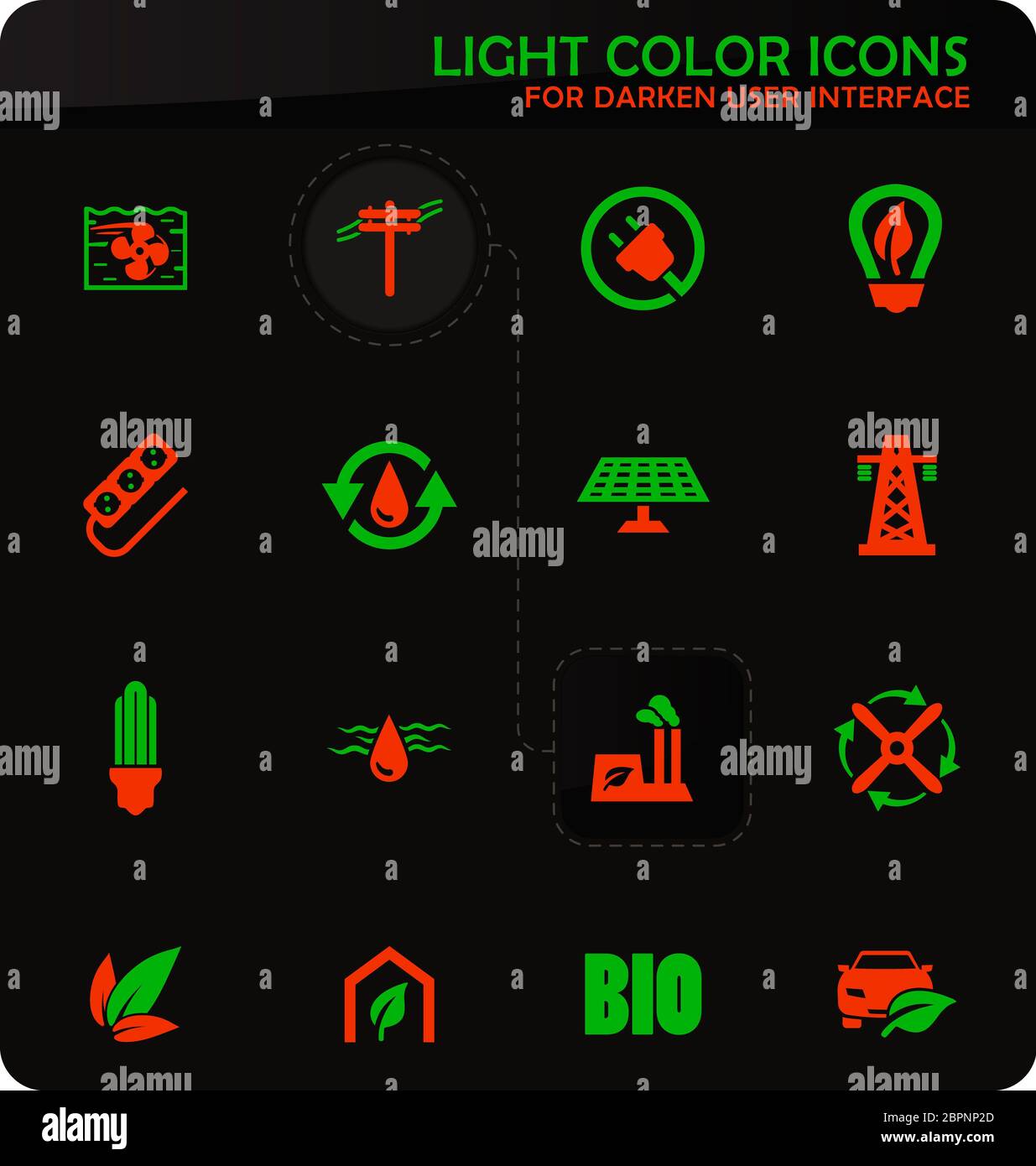 Alternative energy easy color vector icons on darken background for ...