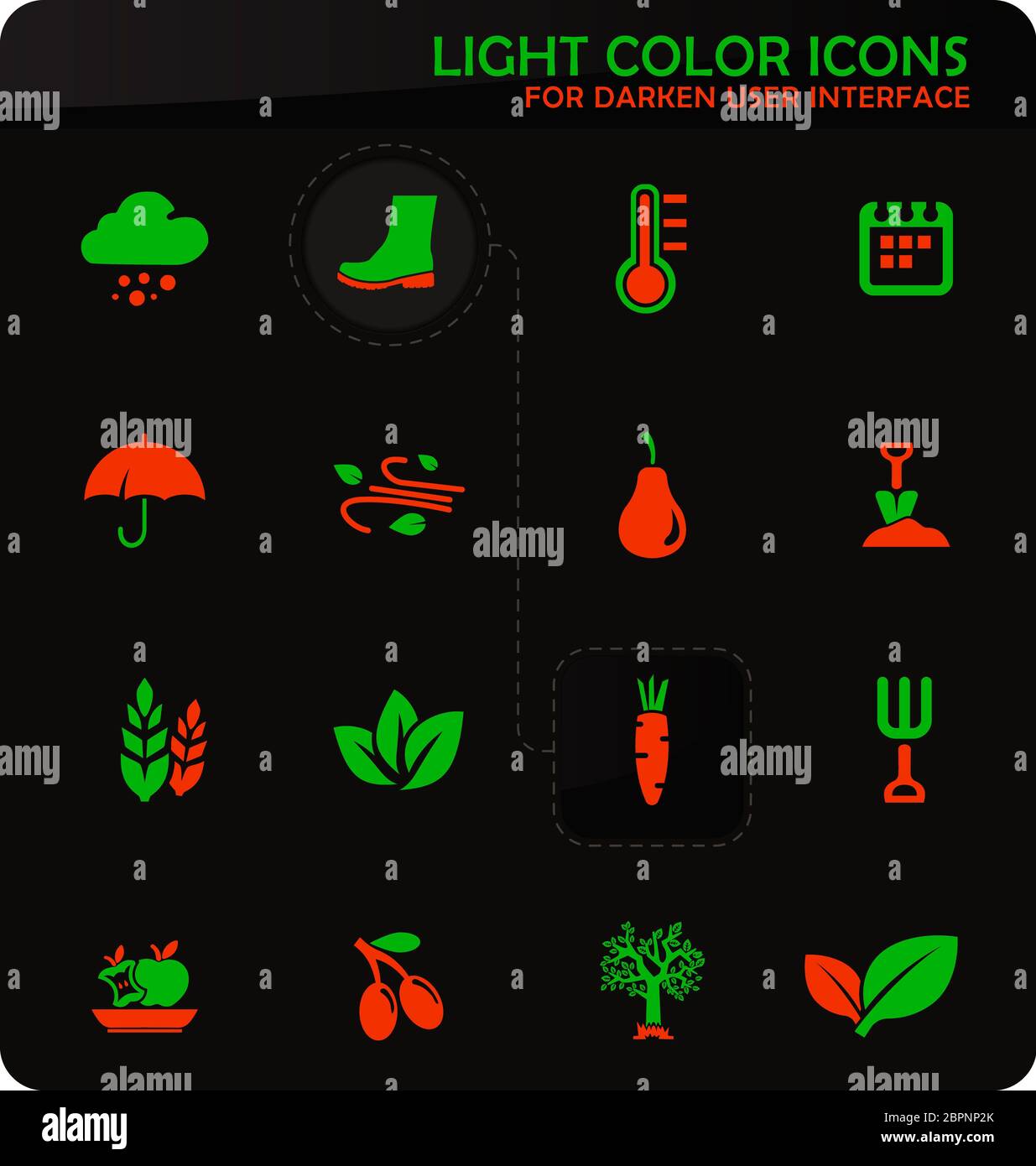 Autumn easy color vector icons on darken background for user interface ...