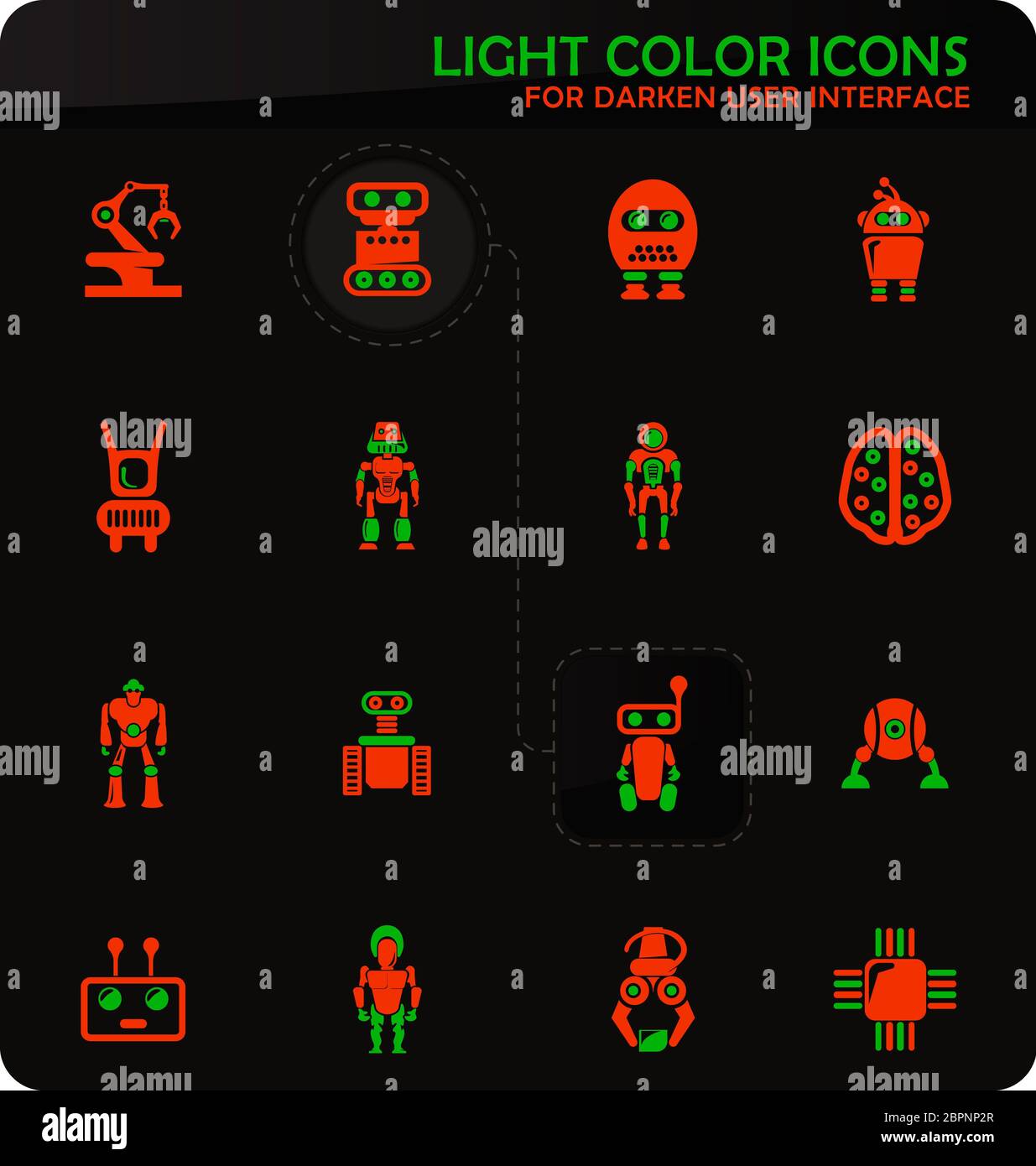 Robot easy color vector icons on darken background for user interface ...