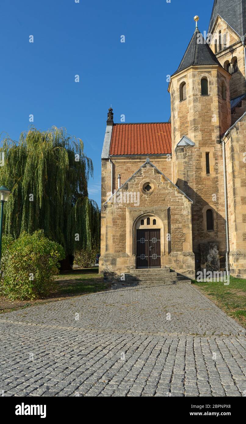 Church of the german village Benzingerode in the region Harz at autumn ...