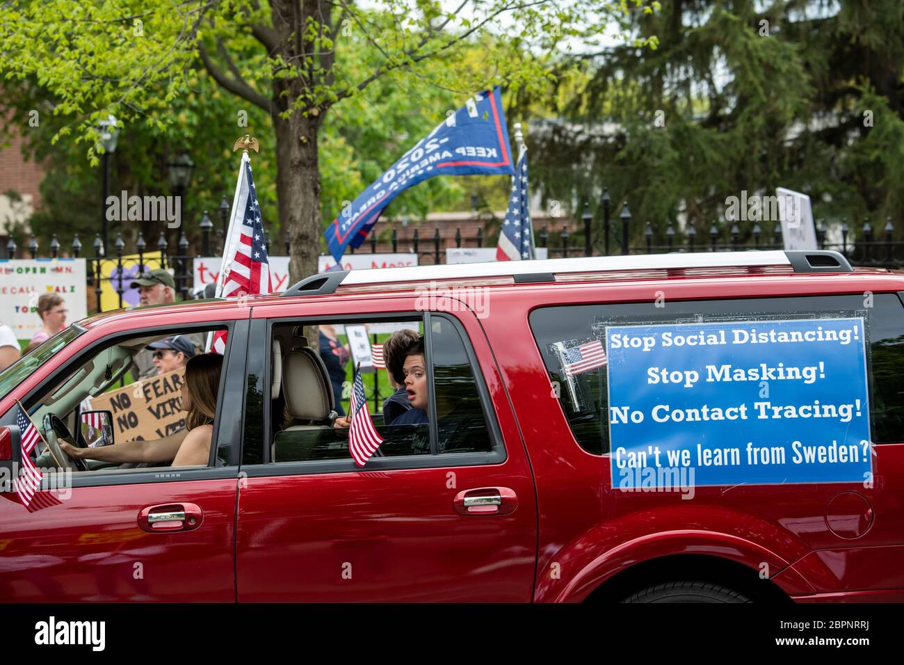 St. Paul, Minnesota. Protest at Governor Tim Walz's mansion to reopen ...