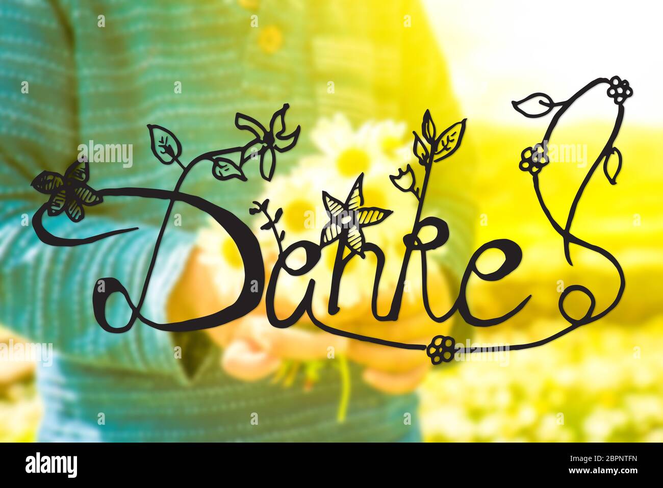 German Calligraphy Danke Means Thank You. Cute Little Kid Is Holding A ...