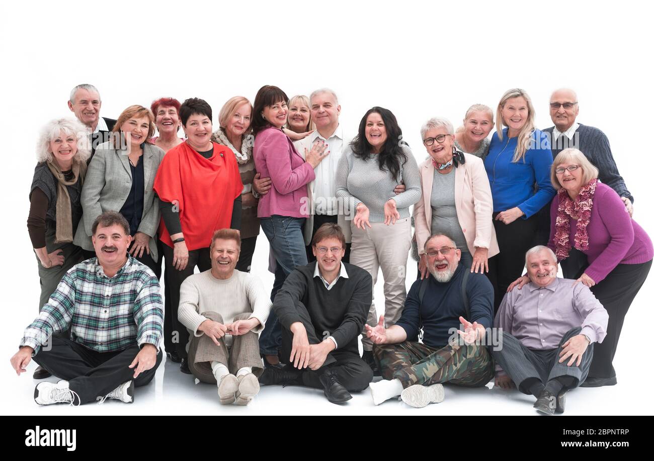 Group of happy elderly people standing and sitting isolated over a ...