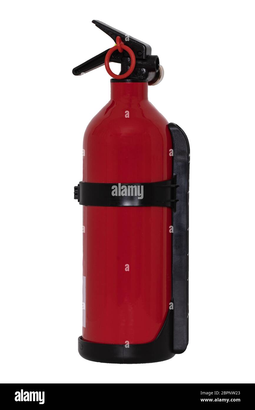 Fire extinguisher. Close-up of a small red fire extinguisher with wall ...