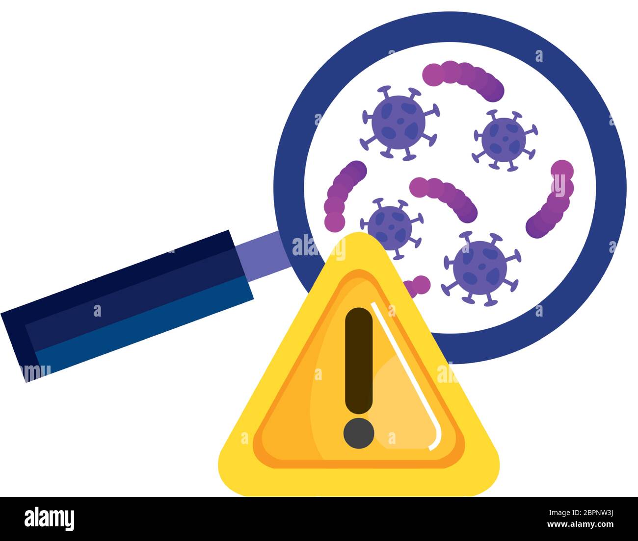magnifying glass with particles covid 19 and signal alert Stock Vector ...
