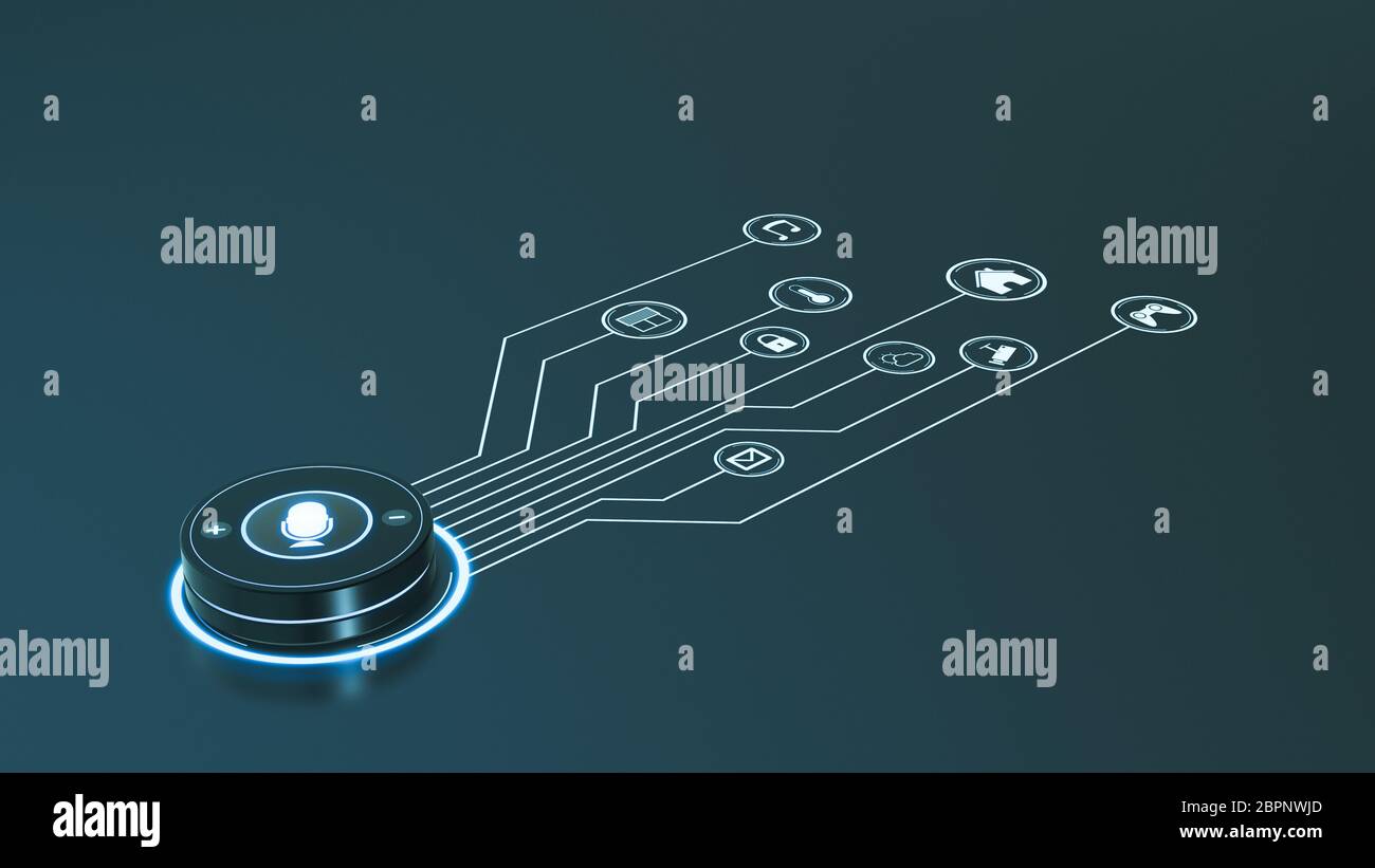 voice assistant device with a network of iot icons, concept of smart ...