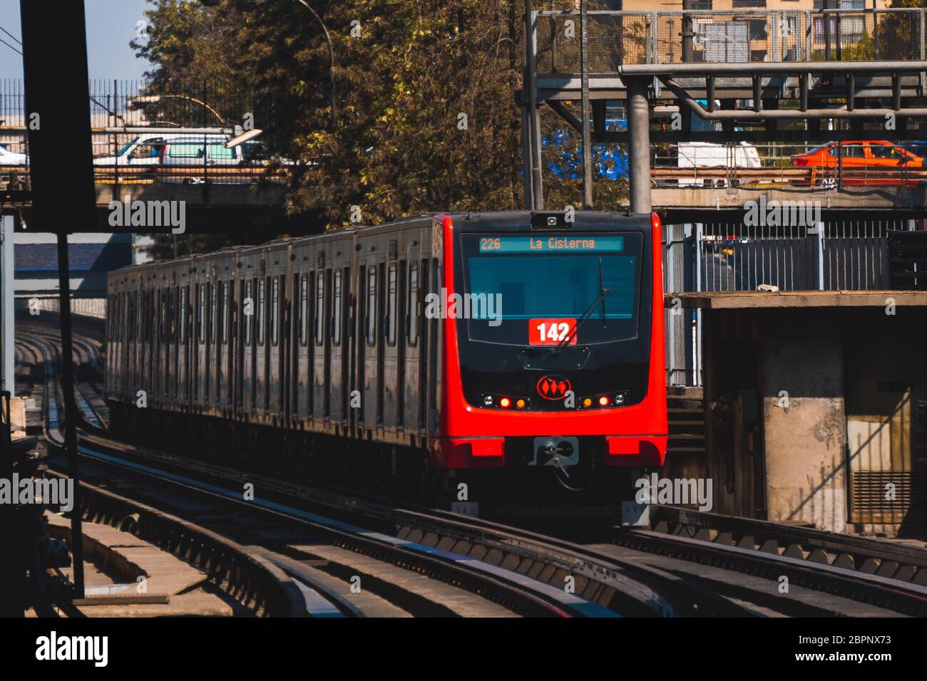 SANTIAGO, CHILE - MARCH 2020: A Santiago Metro train entering Los ...