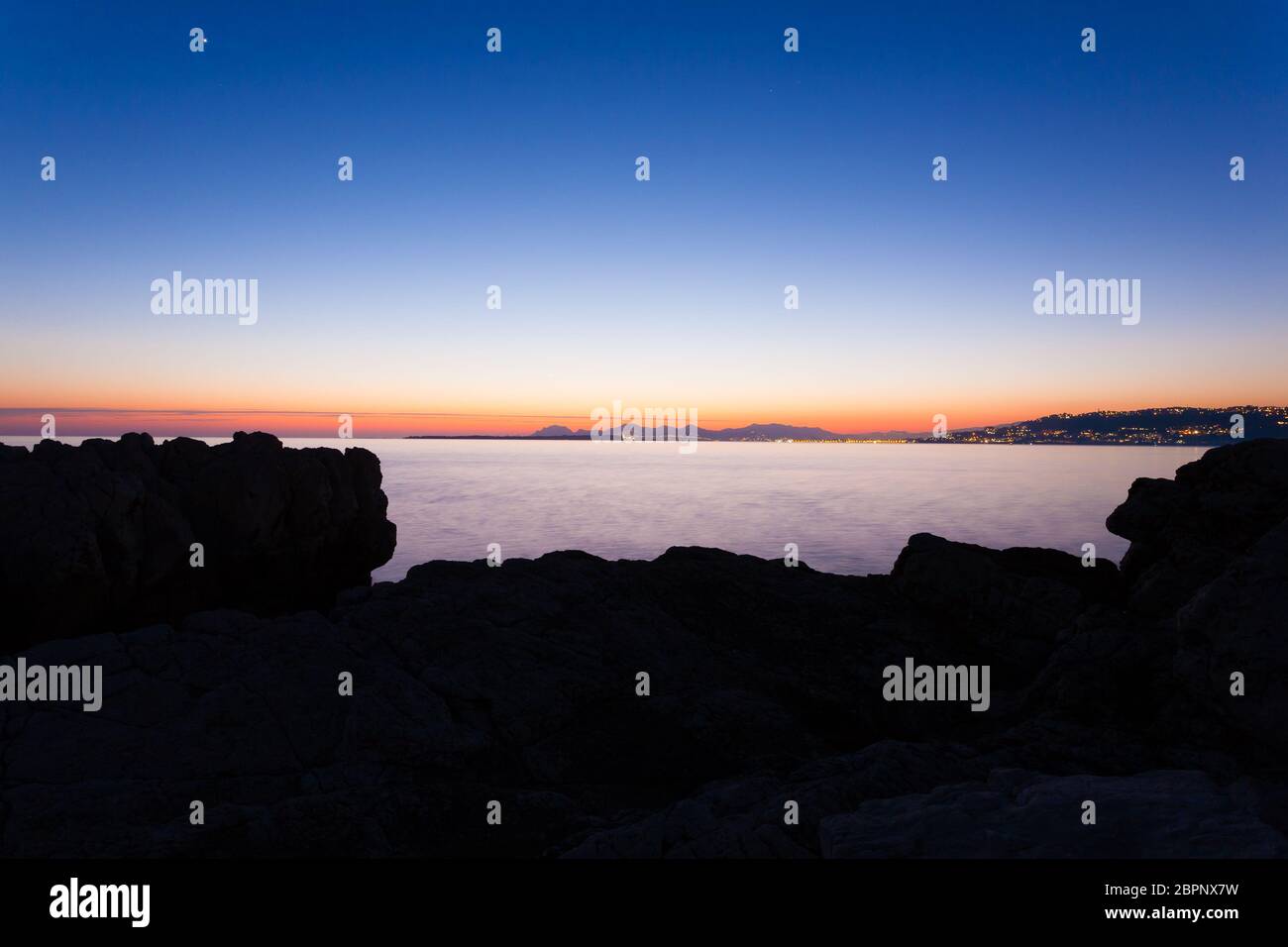 Sunset from Cap d'Antibes, France. Cannes coastline view. Beautiful ...