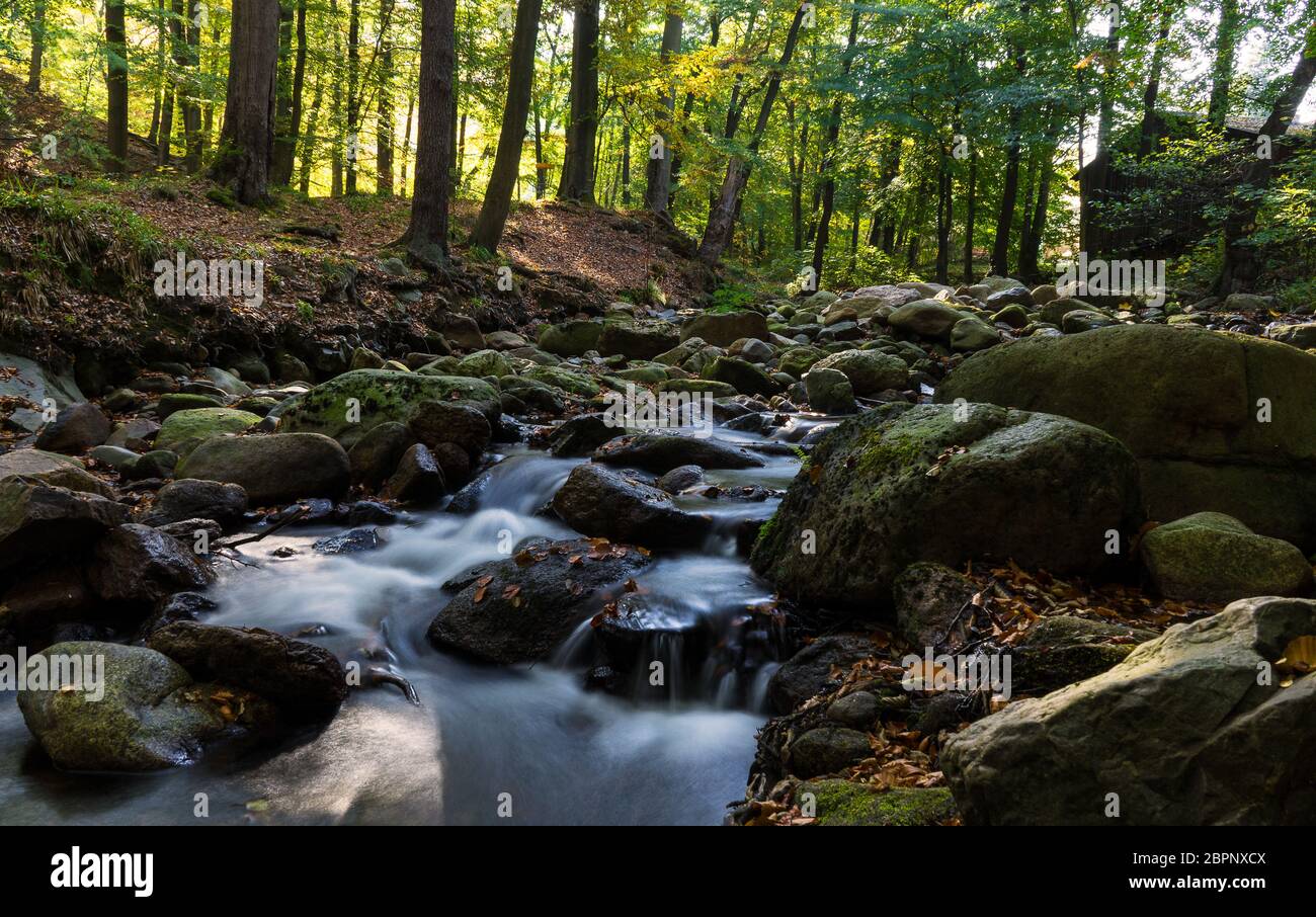 Time exposure of a river called Ilsefaelle in the german region Harz at ...