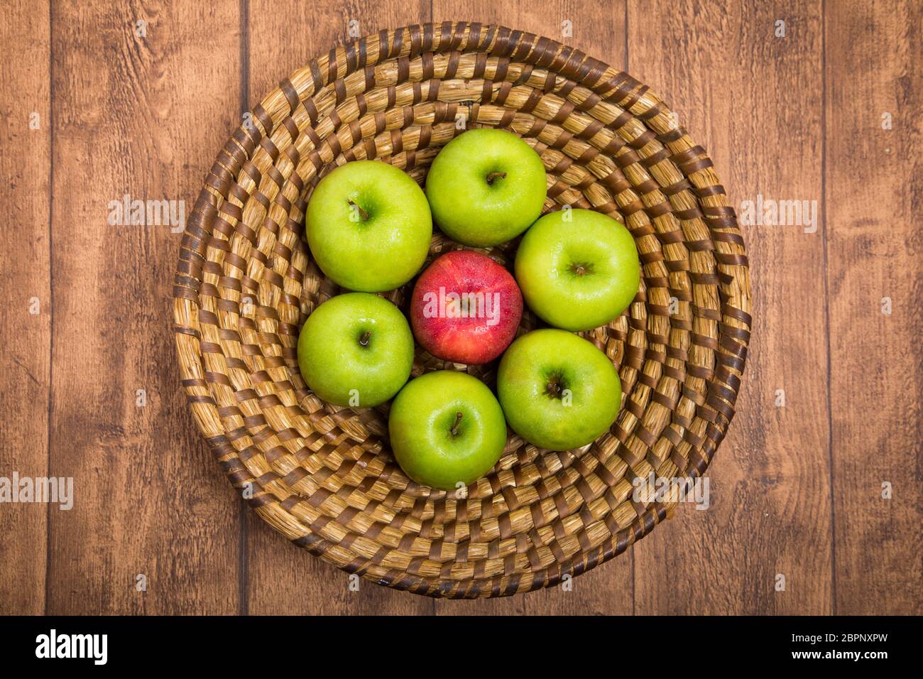 Retro style fruit basket with fresh red and green apples Stock Photo ...