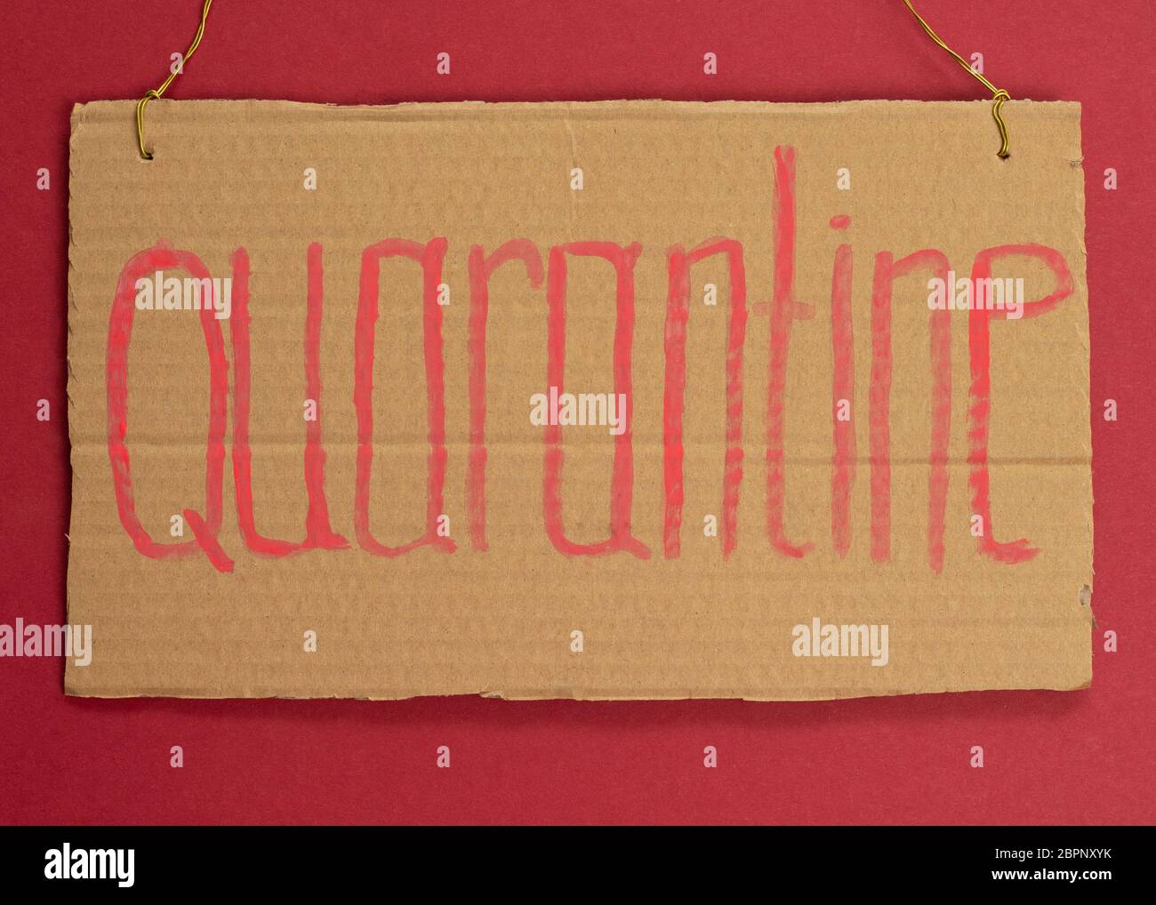 Cardboard handmade sign with a red duct tape inscription Quarantine on ...