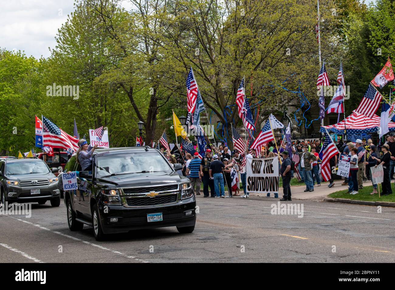 St. Paul, Minnesota. Protest at Governor Tim Walz's mansion to reopen ...