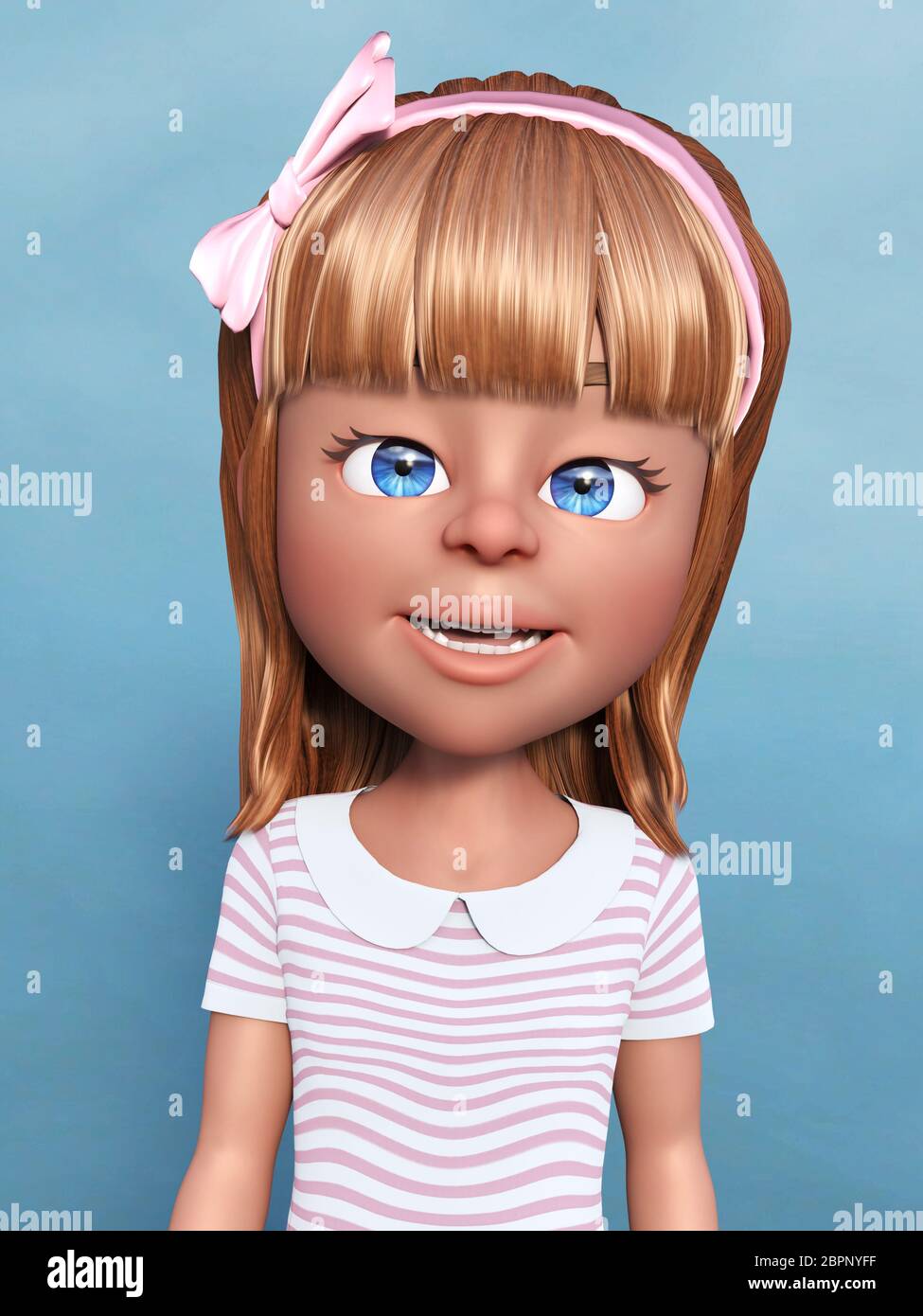 3D rendering of a cartoon girl portrait. Blue background Stock Photo ...