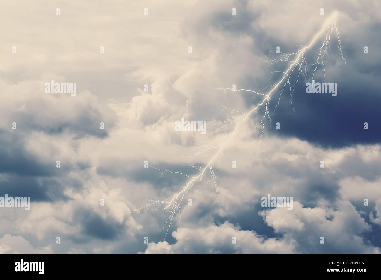 Dramatic sunset sky with thunder and colorful clouds after thunderstorm ...