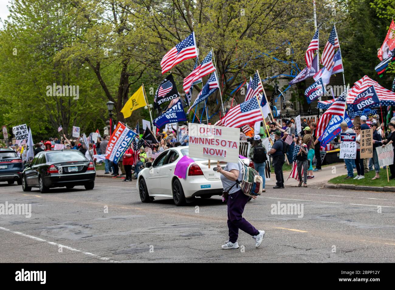 St. Paul, Minnesota. Protest at Governor Tim Walz's mansion to reopen ...