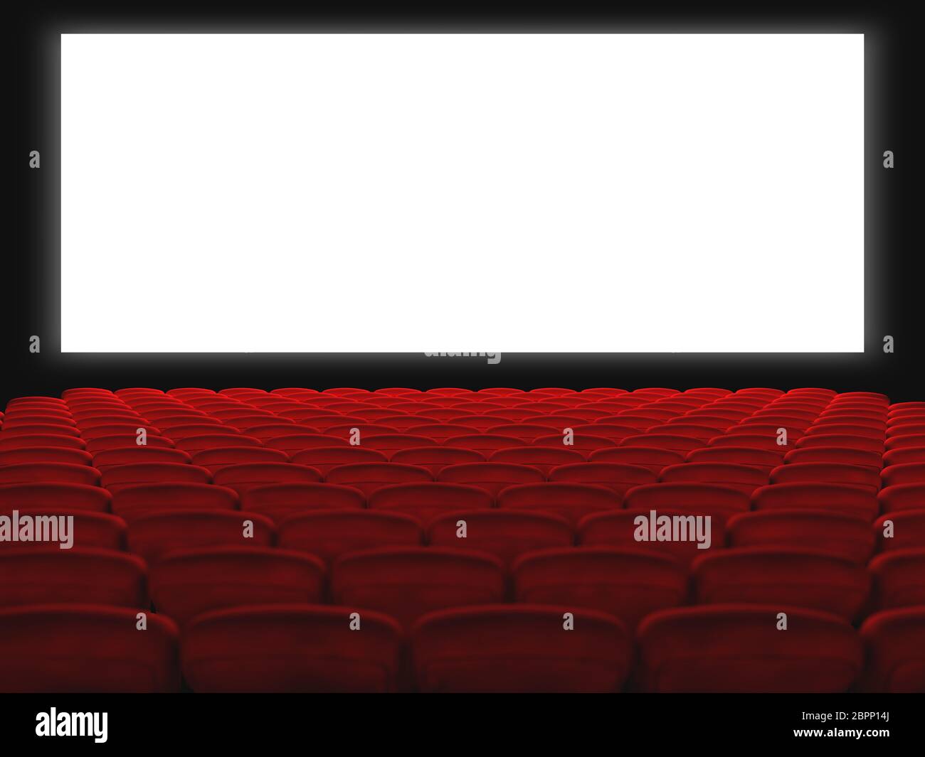 cinema hall with red seats and white screen. 3d render Stock Photo - Alamy