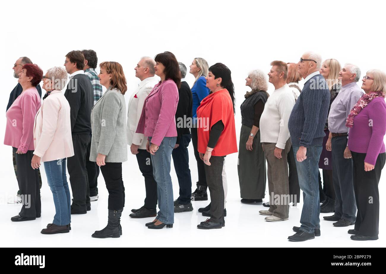 Profile view of a group of people isolated over a white background ...