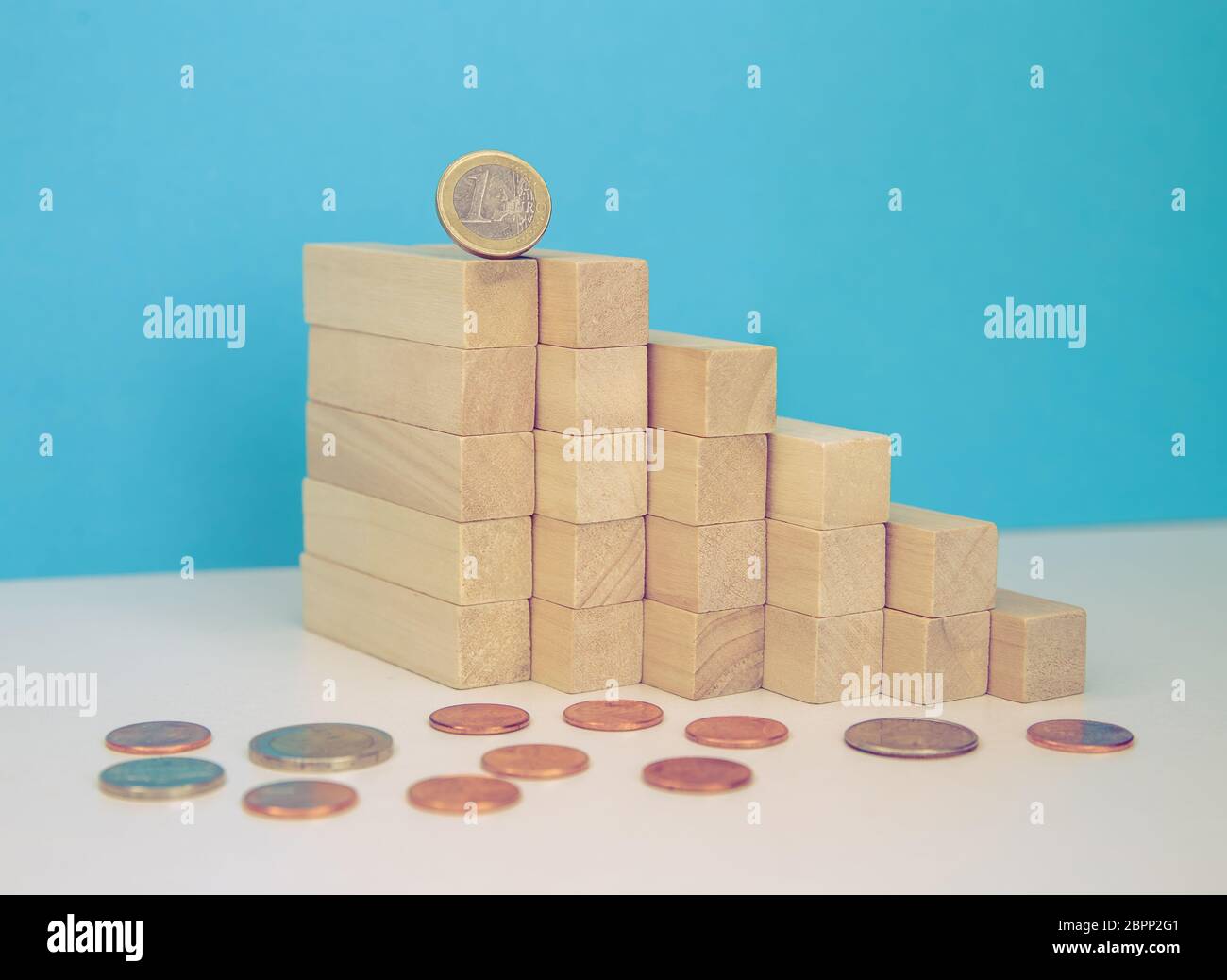 Euro coin at the top of the stairs. Money, chart. Saving money concept ...