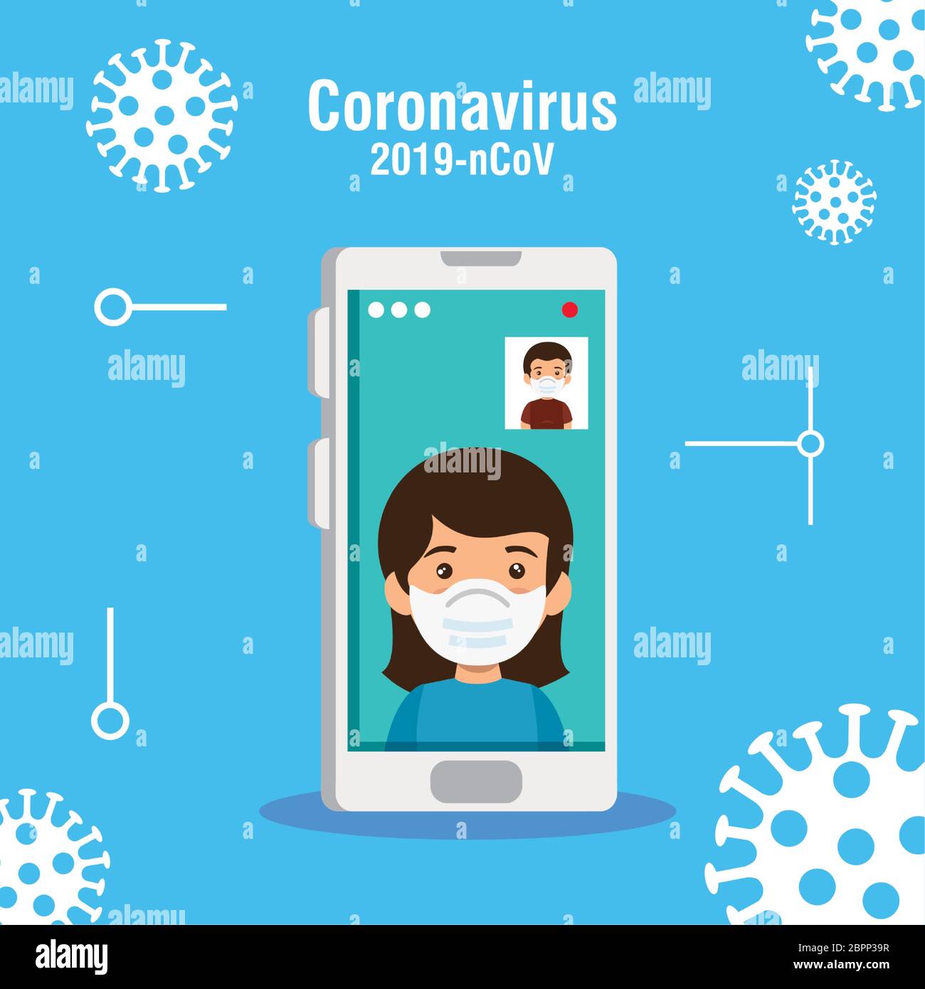 couple using face mask in video conference Stock Vector Image & Art - Alamy