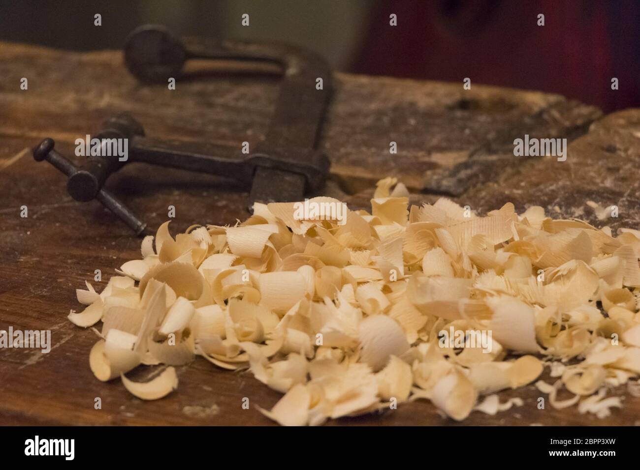 Wooden handiwork tools in traditional independent workshop. Hard repair ...