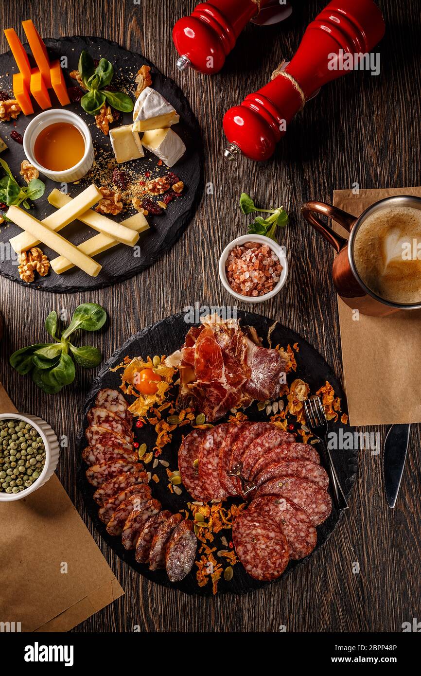 Flat lay cheese jamon hi-res stock photography and images - Alamy