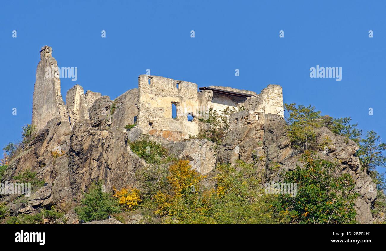 ruin of a castle above the little town of Duernstein in the Wachau a ...