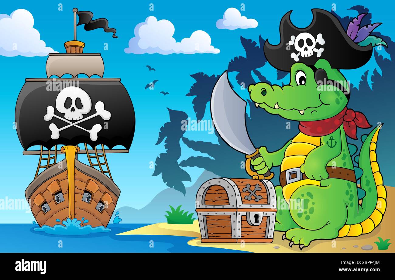 Pirate crocodile theme 5 - picture illustration Stock Photo - Alamy