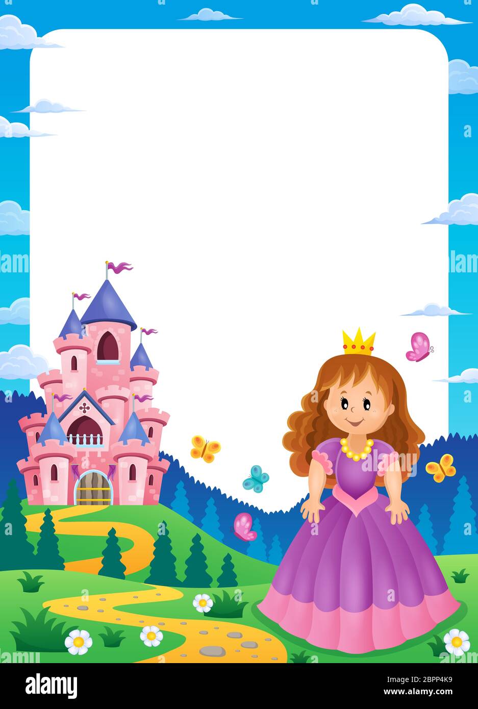 Princess and castle composition frame 1 - picture illustration Stock ...