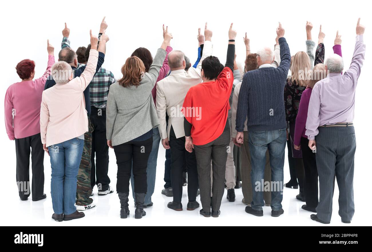Group of adults people raising their hands up Stock Photo - Alamy