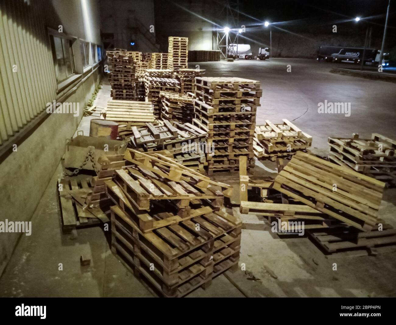 Pallet racks inside a cement plant. Loading shop of a cement plant ...