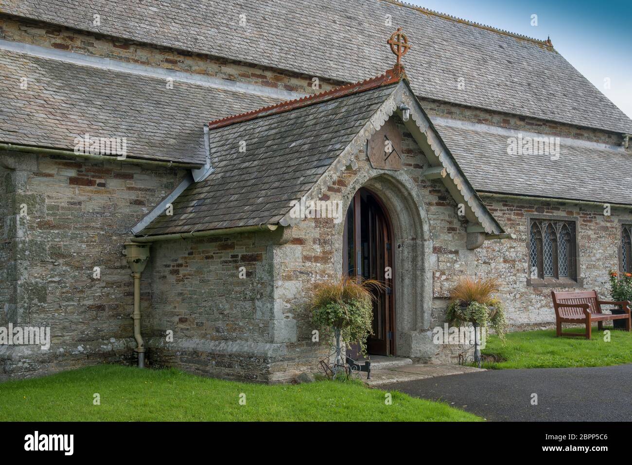 Entrance to St Issey C of E Church in north Cornwall, UK Stock Photo ...