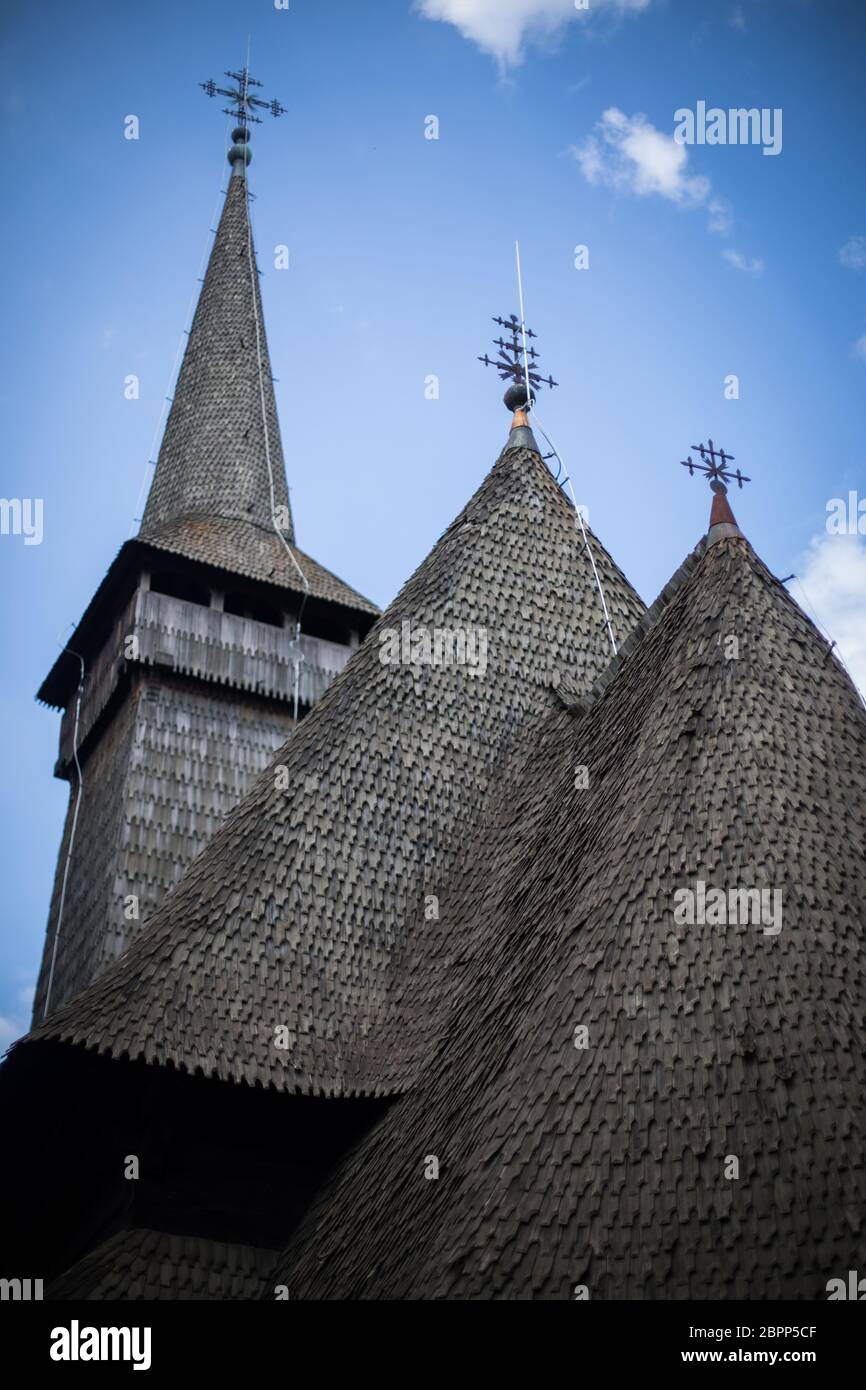 Color image of a wooden church roof in Romania Stock Photo - Alamy