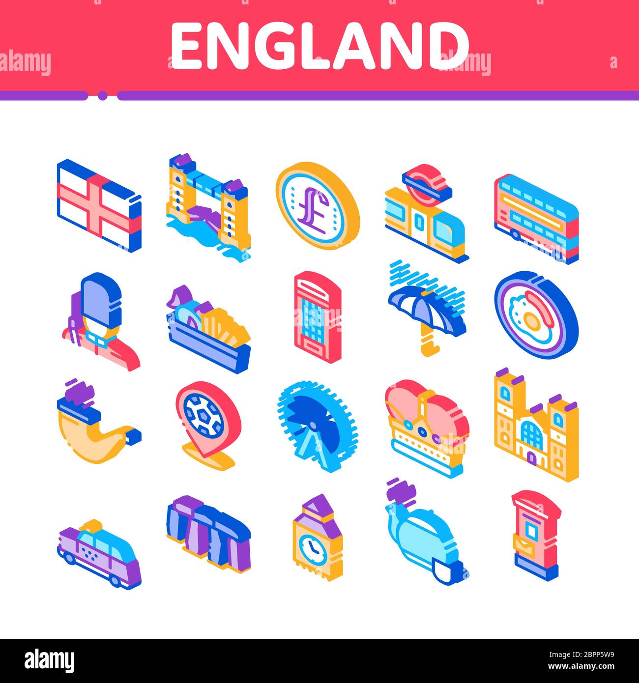 England United Kingdom Isometric Icons Set Vector Stock Vector Image ...