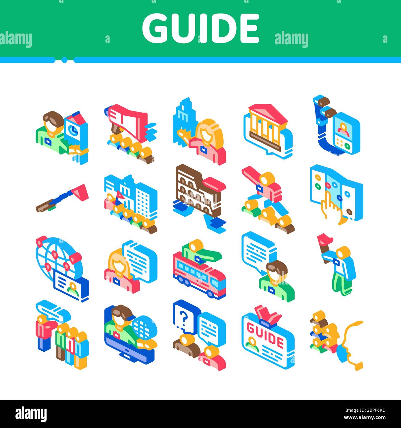 Guide Lead Traveler Isometric Icons Set Vector Stock Vector Image & Art ...