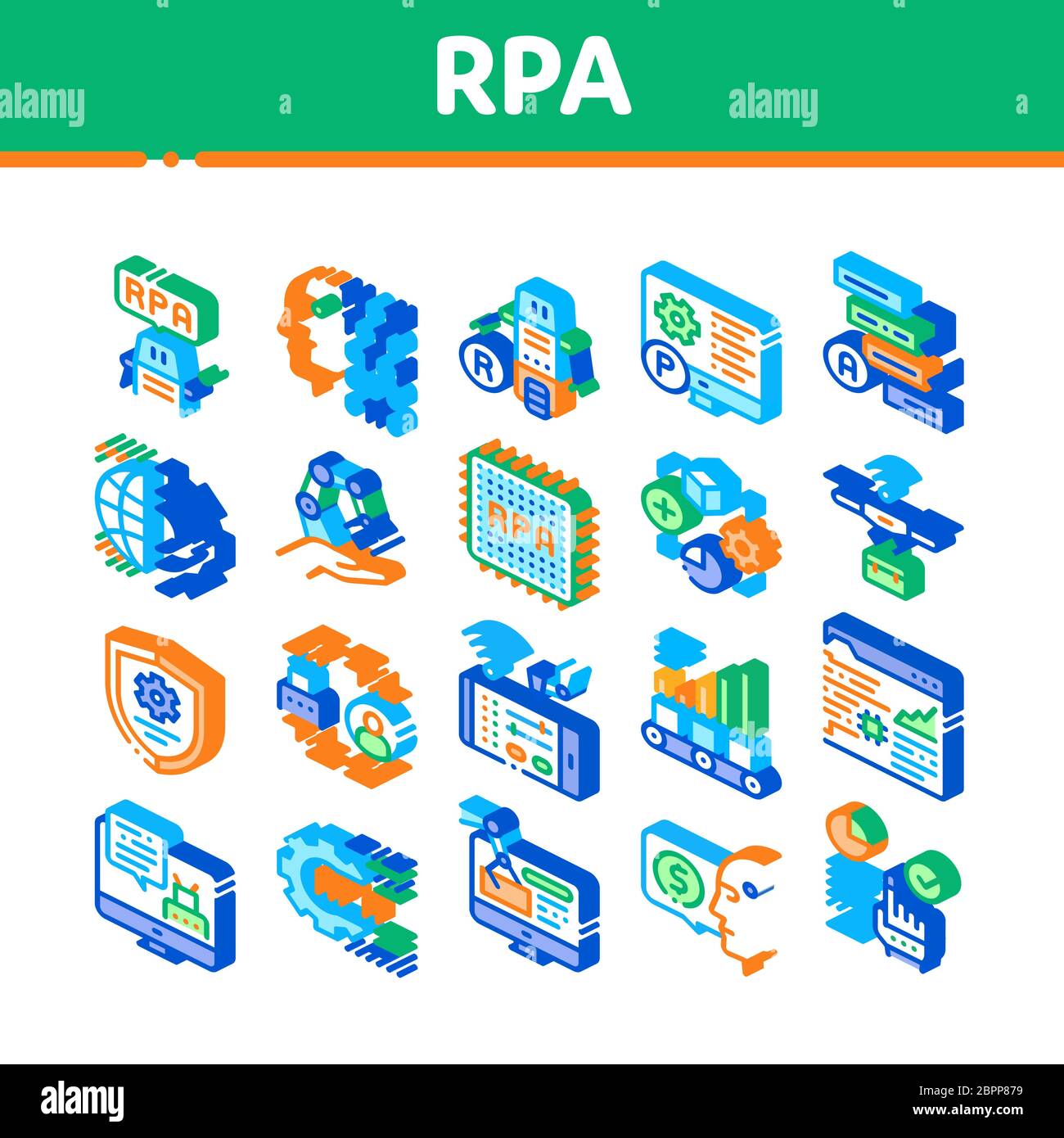Rpa Robotic Process Automation Isometric Icons Set Vector Stock Vector ...