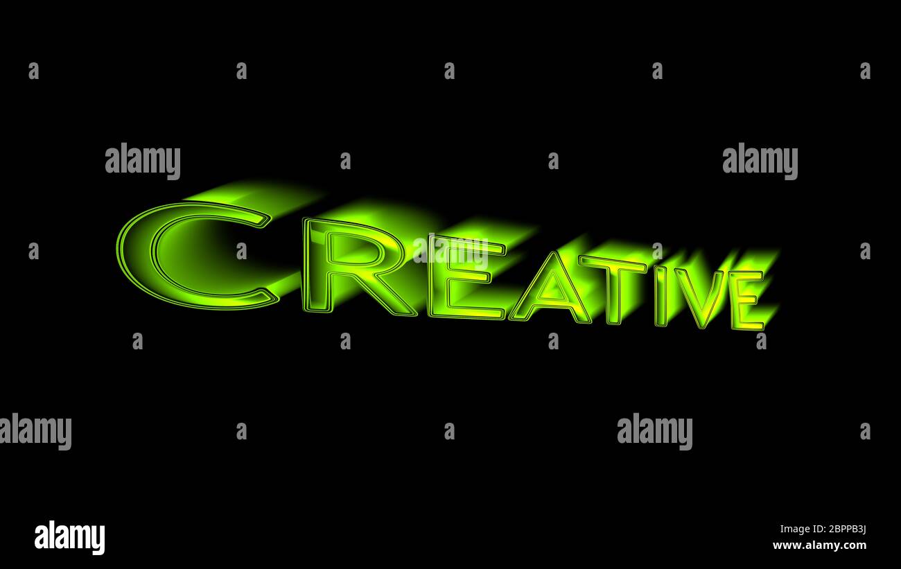 The Creativity wording with nice green light and black background Stock ...