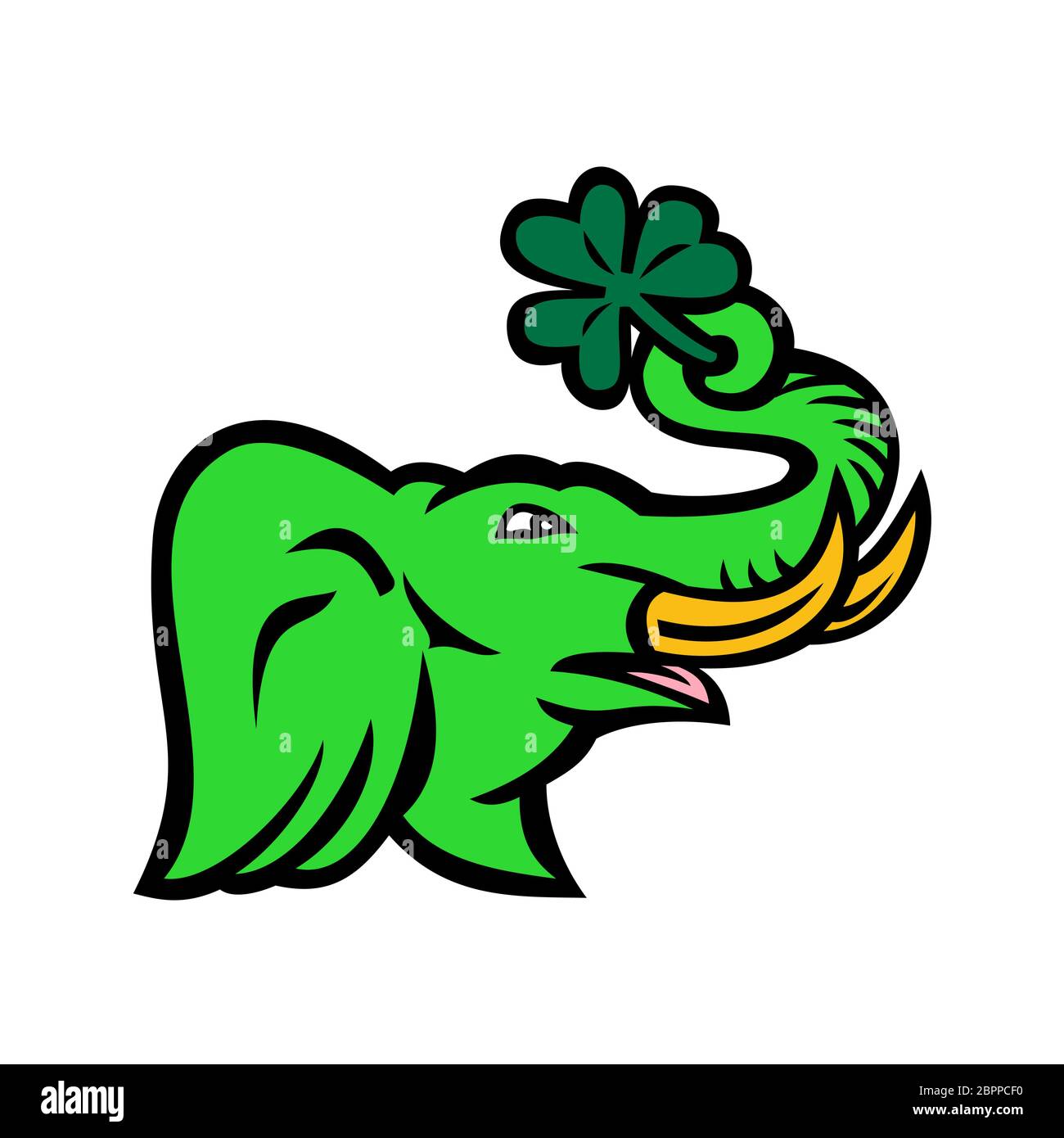 Icon retro style illustration of green elephant with big tusk holding a ...