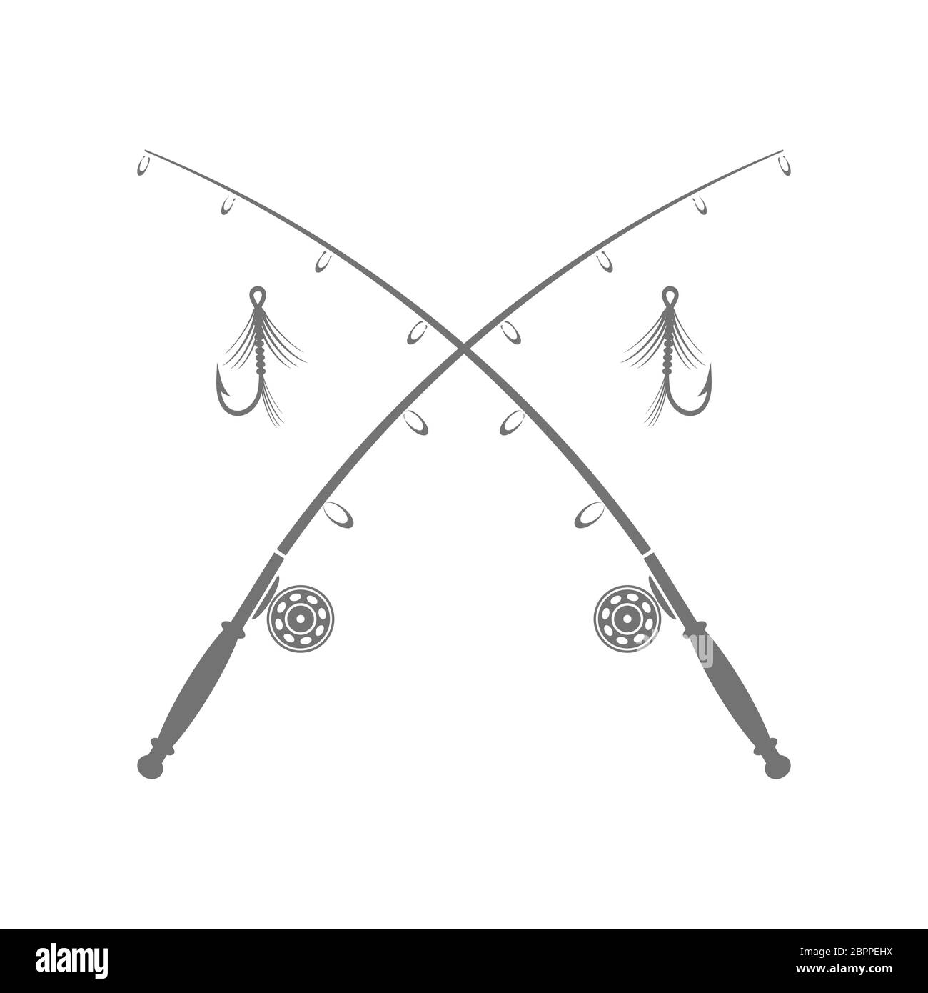 Fishing Rod Silhouette with Fishing Hook Isolated on White Background ...