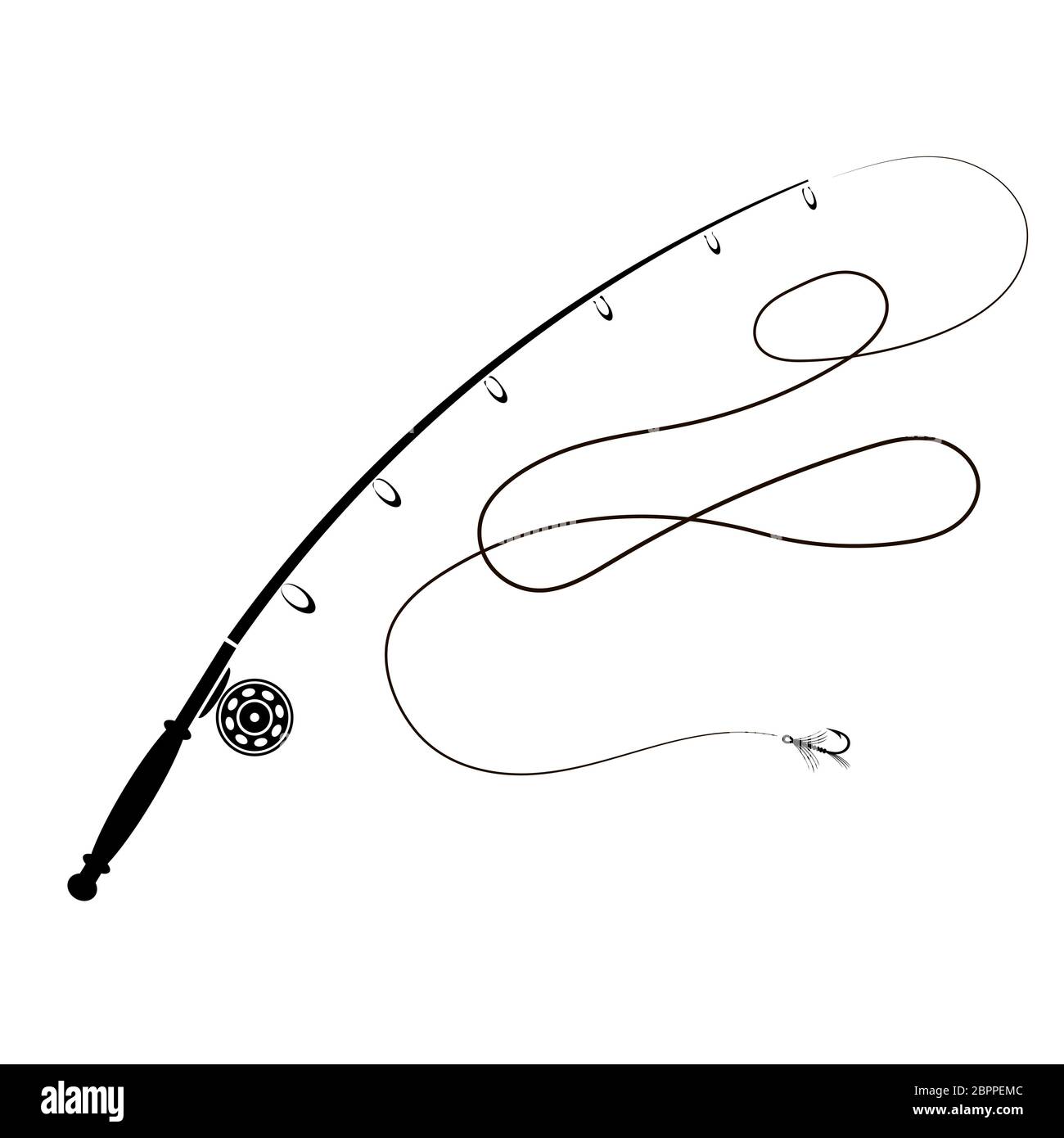 Fishing Rod Silhouette with Fishing Hook Isolated on White Background ...