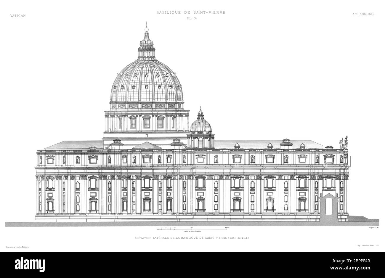 Rome, The Vatican: Side elevation of St. Peter's Basilica (south side ...