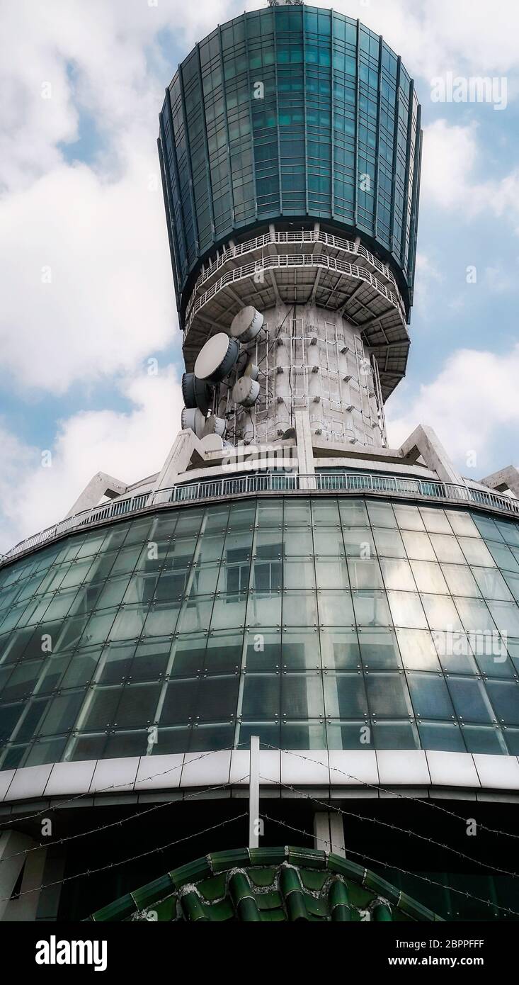control tower, glass tower on the background of the cloudy sky Stock ...