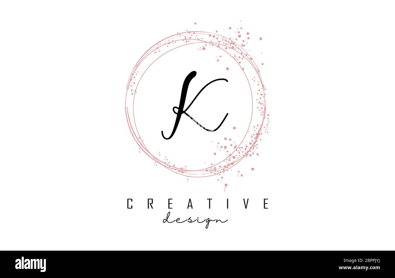 Sparkling circles and dust pink glitter frame for handwritten K letter ...