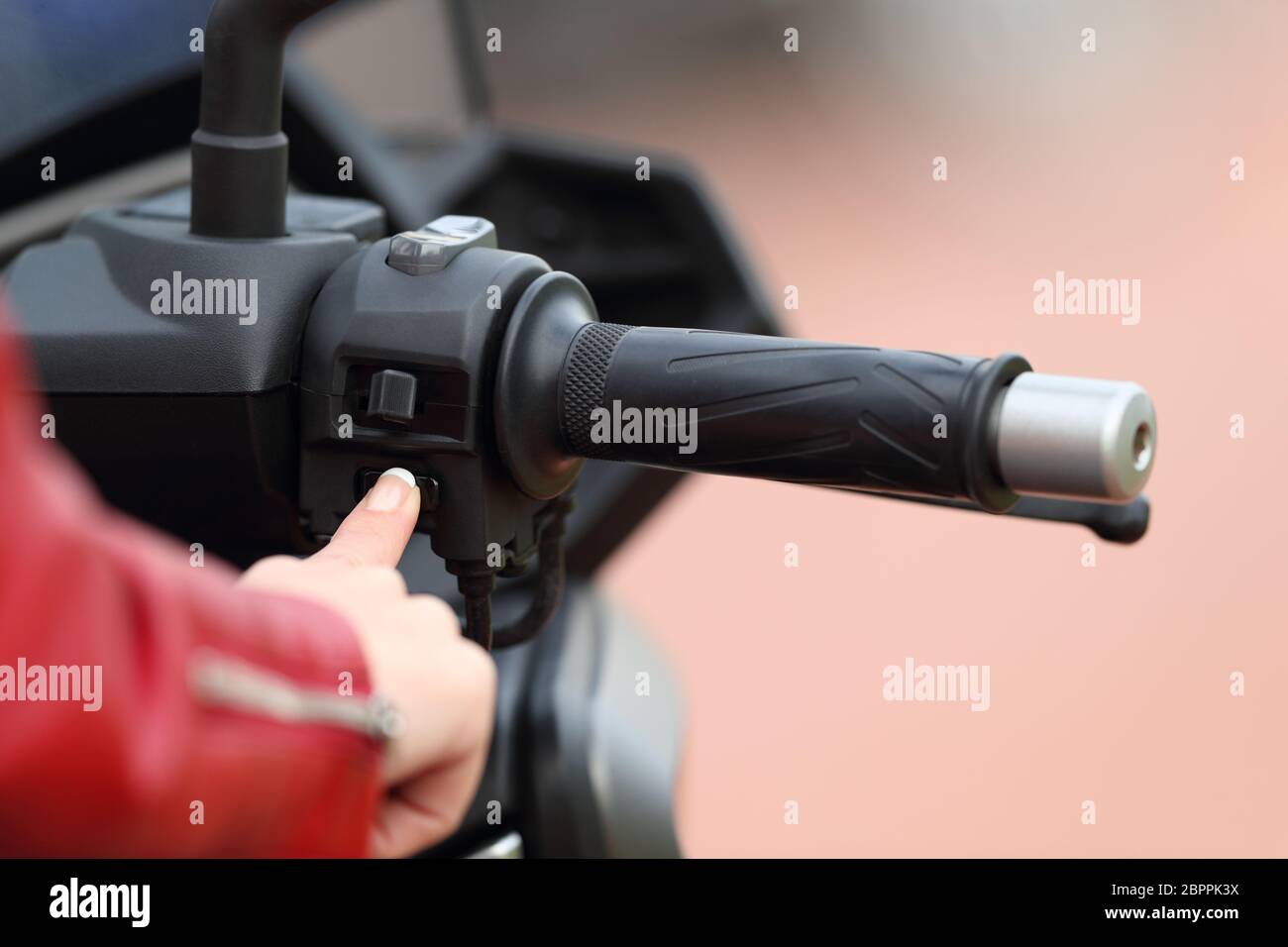 Close up of a motorbiker hand starting engine of a motorbike Stock ...