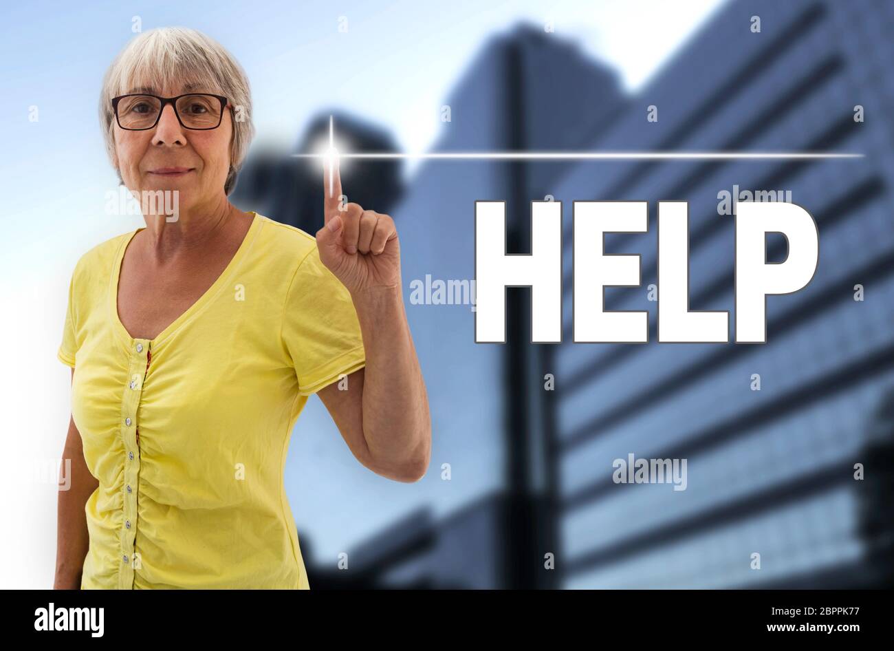 help touchscreen is shown by senior background Stock Photo - Alamy