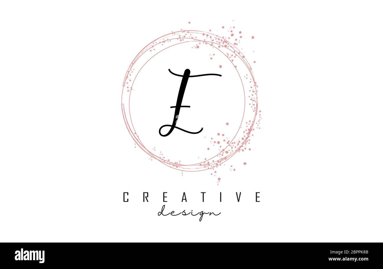 Sparkling circles and dust pink glitter frame for handwritten E letter ...