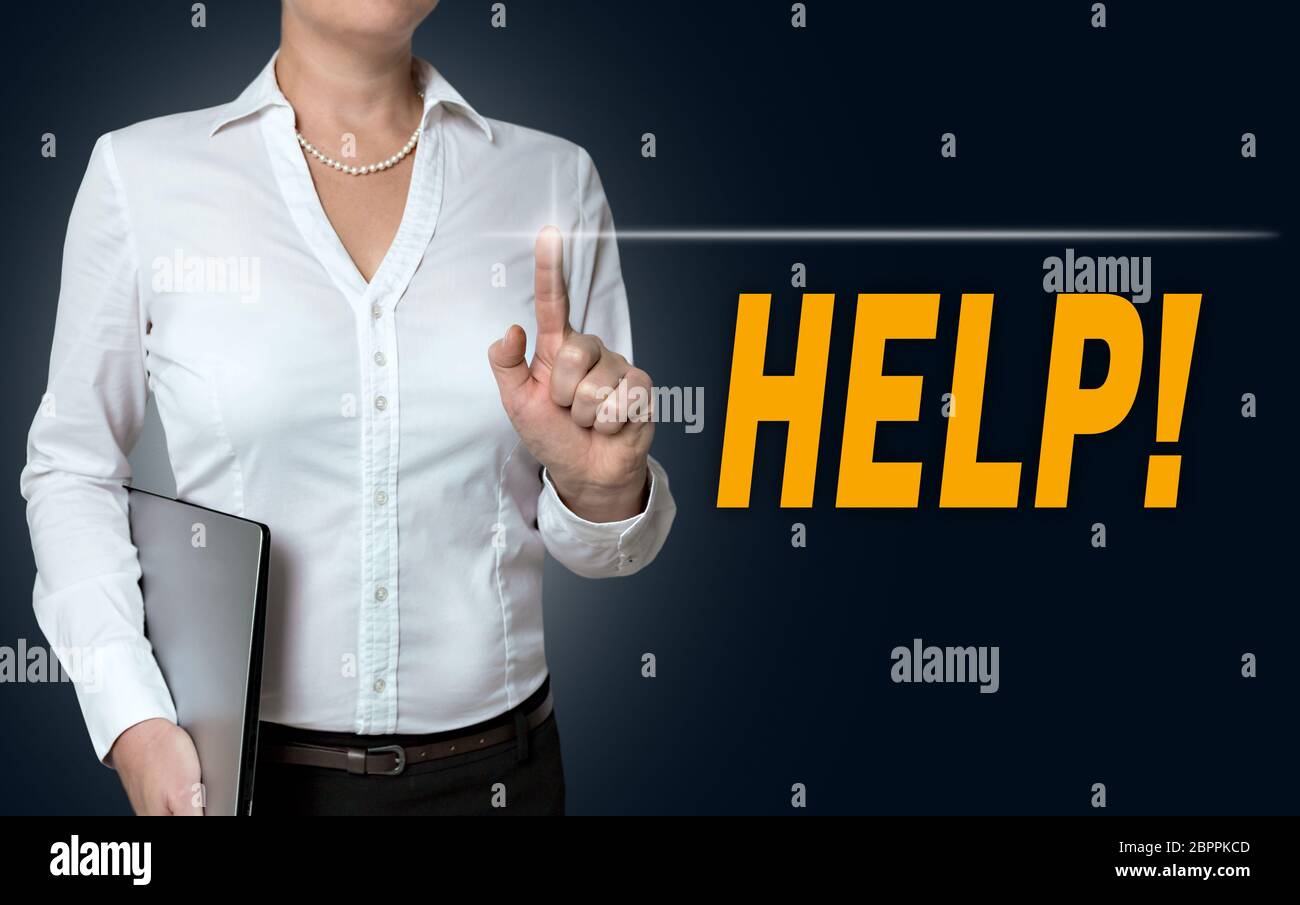 help touchscreen is operated by businesswoman Stock Photo - Alamy